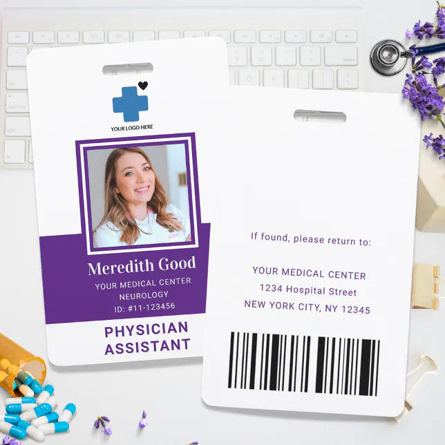 Purple Modern Security ID Physician Assistant Badge | Zazzle