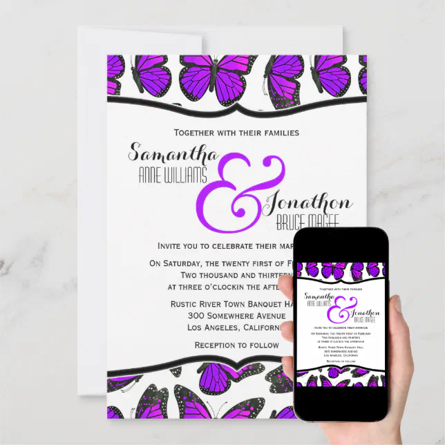 Purple Monarch Butterfly Wedding Invitation | Zazzle