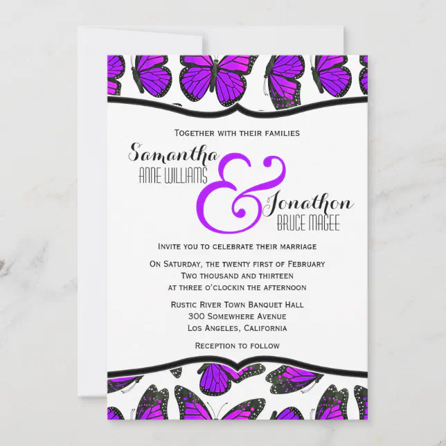 Purple Monarch Butterfly Wedding Invitation | Zazzle