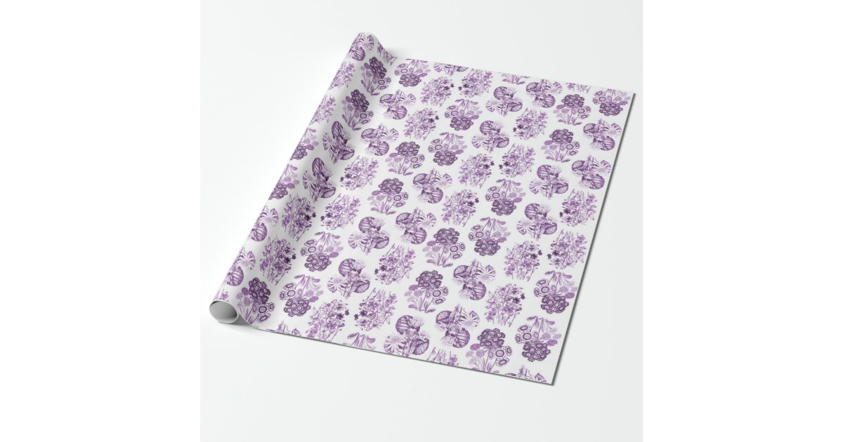 Purple Monochrome Floral Wrapping Paper | Zazzle