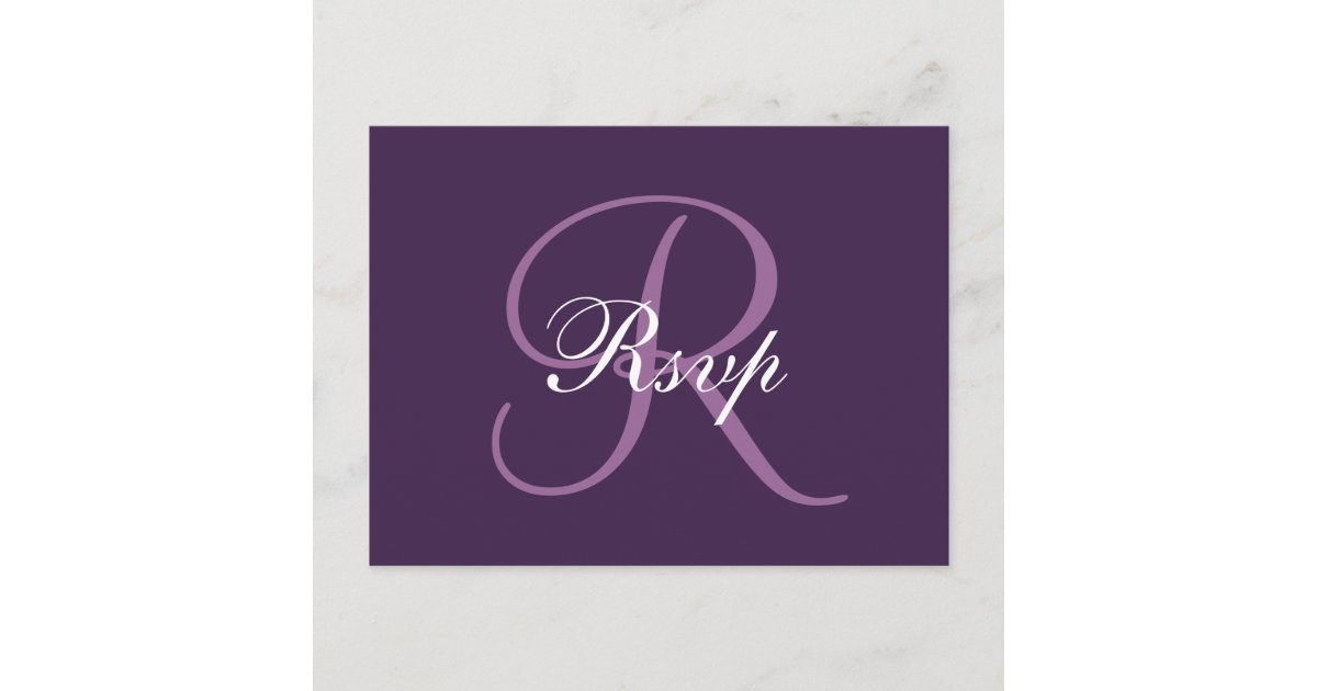 Purple Monogram | Elegant Wedding RSVP Postcard | Zazzle