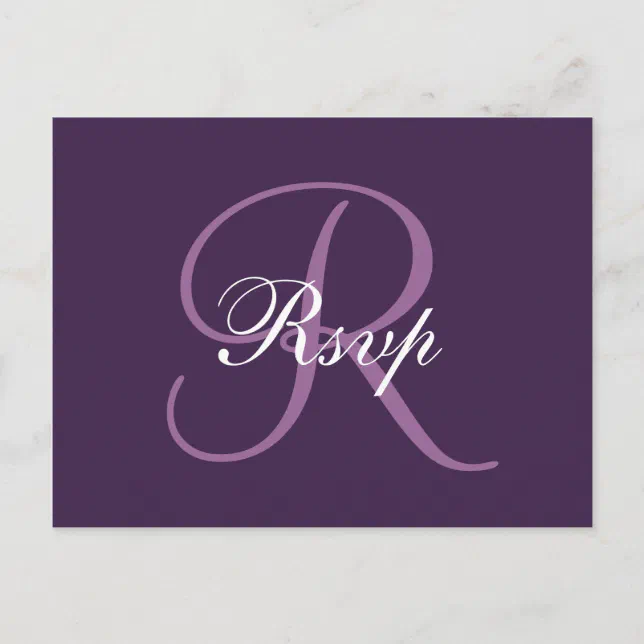 Purple Monogram | Elegant Wedding RSVP Postcard | Zazzle