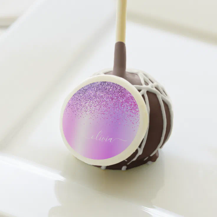 Purple Monogram Glitter Sparkle Girly Script Cake Pops | Zazzle
