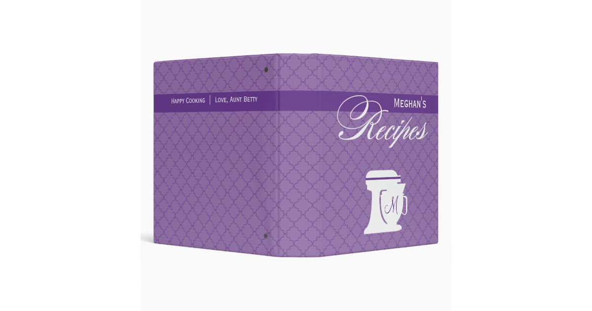 Purple Monogram Recipe Book Binder | Zazzle