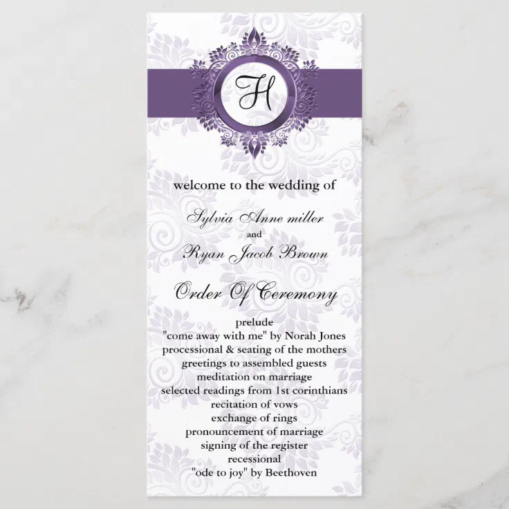 purple monogram Wedding program | Zazzle