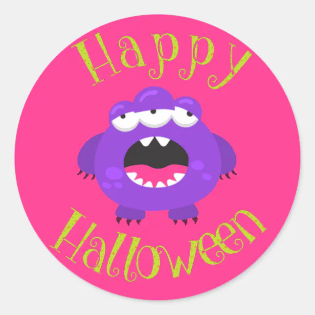 Purple Monster Fun Kids Halloween Party Classic Round Sticker | Zazzle