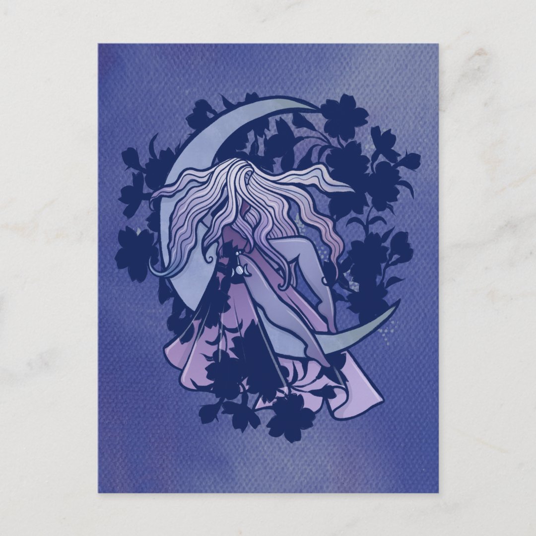 Purple Moon Goddess Wiccan Triple Moon Symbol Art Postcard | Zazzle