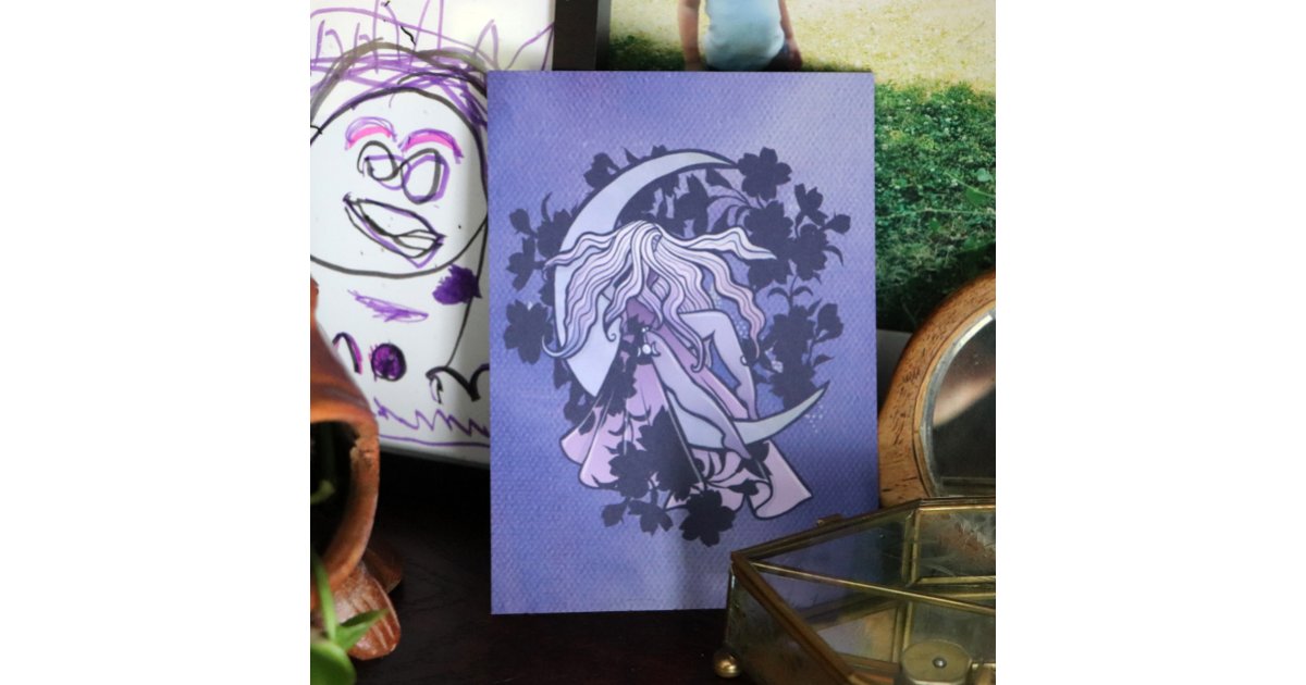 Purple Moon Goddess Wiccan Triple Moon Symbol Art Postcard | Zazzle