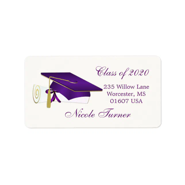 Purple Mortar cap, diploma graduation Label | Zazzle