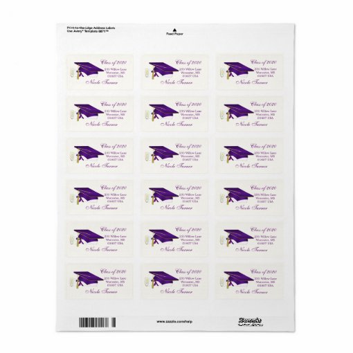 Purple Mortar cap, diploma graduation Label | Zazzle
