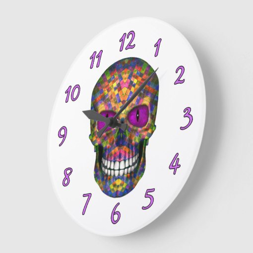 Purple Mosaic Sugar Skull Zombie Wall Clock | Zazzle