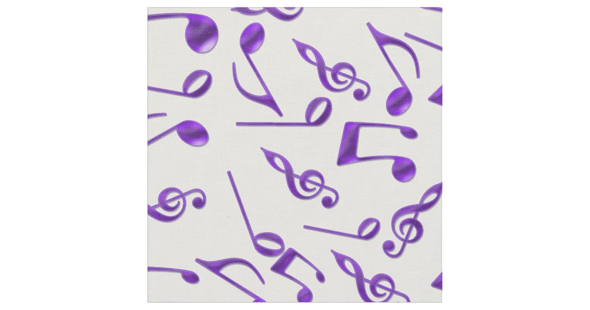 Purple Music Notes and Clefs on Any Color Fabric | Zazzle