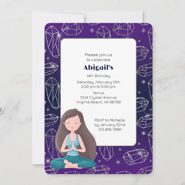 Purple Mystic Gemstones Crystal Geometric Birthday Invitation | Zazzle