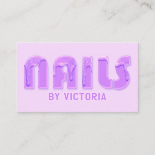 Purple Nails Glitter Drips Typography Nail Tech Business Card | Zazzle
