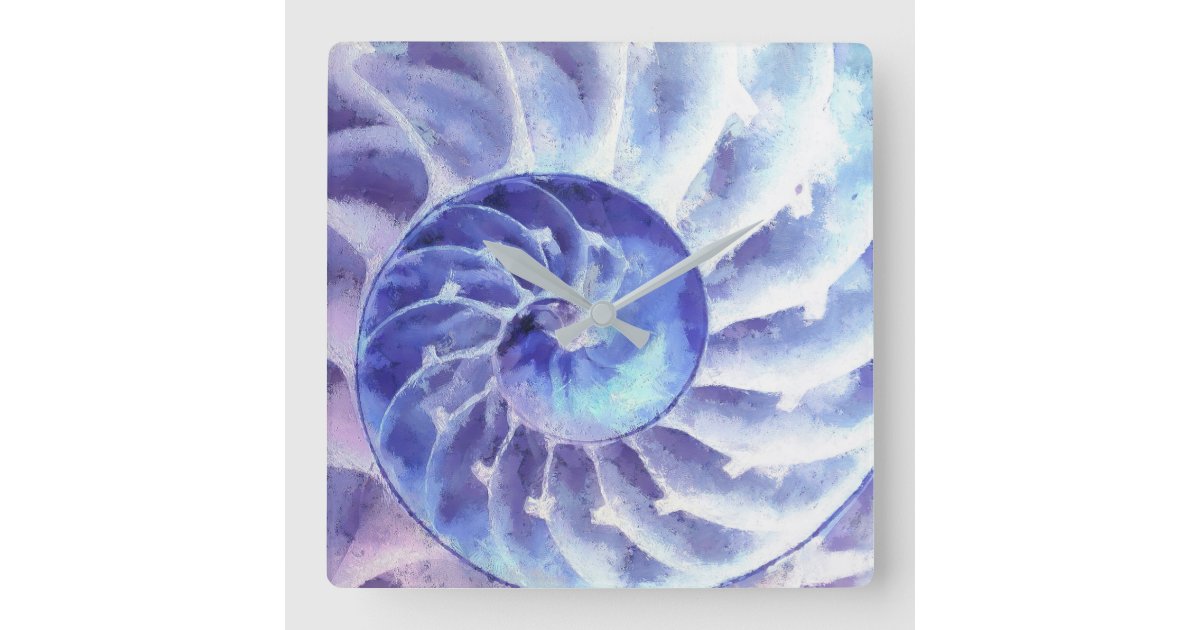 Purple Nautilus Art Square Wall Clock | Zazzle