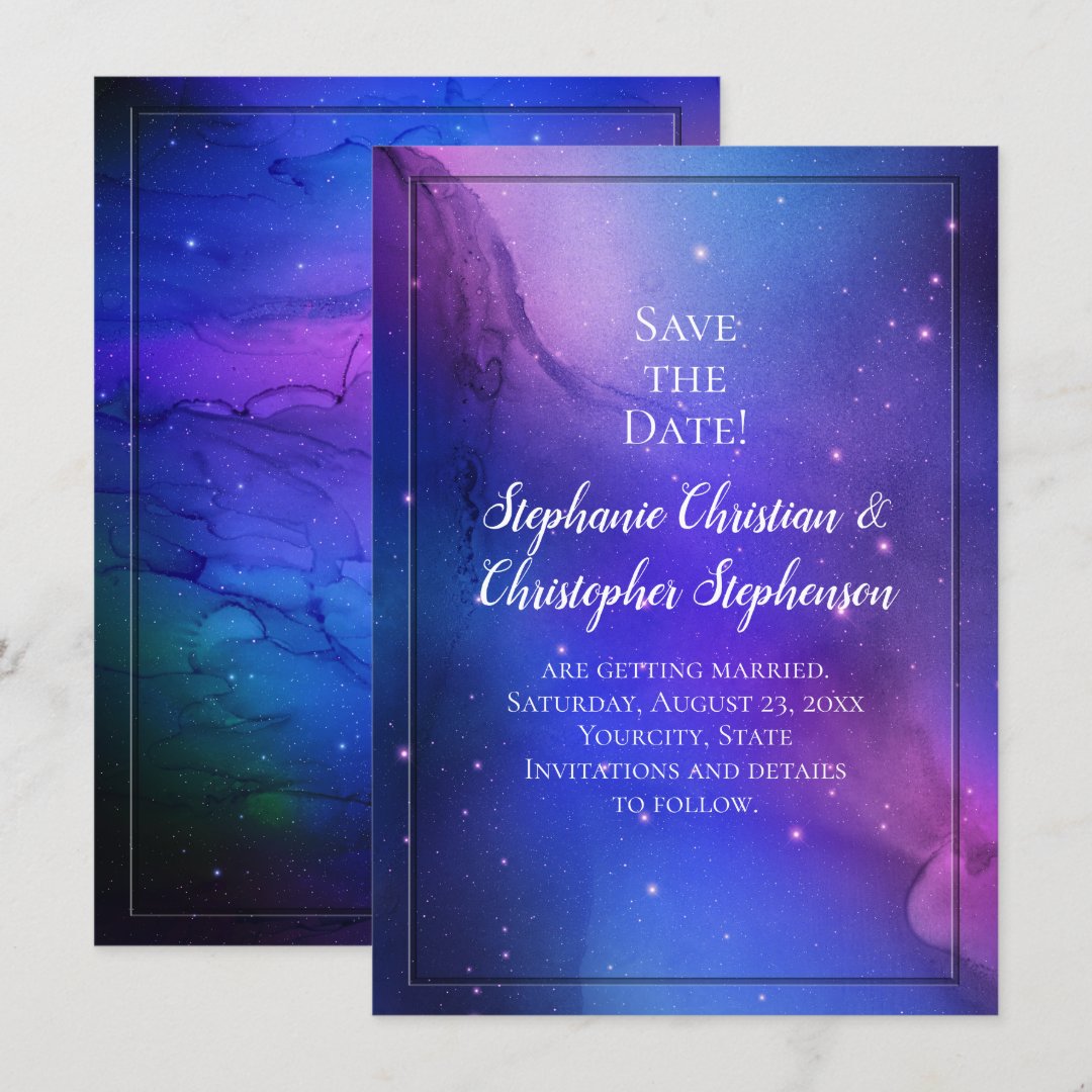 Purple Nebula Celestial Art Outer Space Wedding Invitation | Zazzle