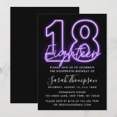 Purple Neon 18th Birthday Invitation | Zazzle