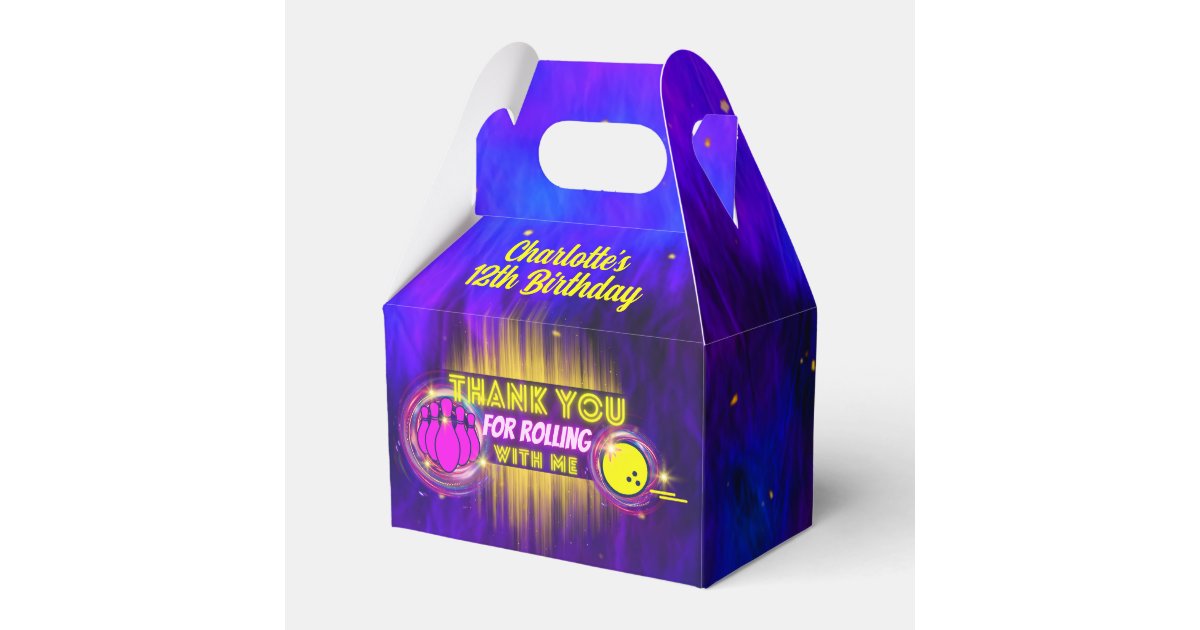 Purple Neon Glow Girl's Bowling Birthday Party Favor Boxes | Zazzle