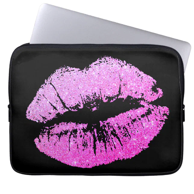 Purple Neon Lips Black Laptop Computer Sleeve | Zazzle