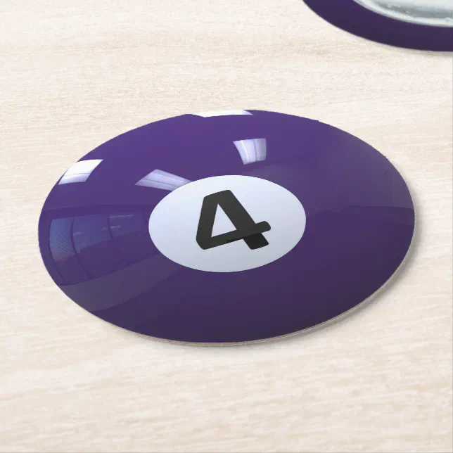 Purple No. 4 Billiard Pool Ball Round Paper Coaster | Zazzle