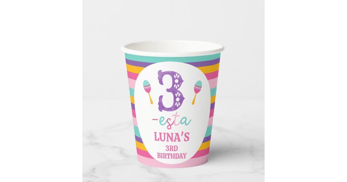 Purple Number Three-esta 3rd Birthday Paper Cups | Zazzle