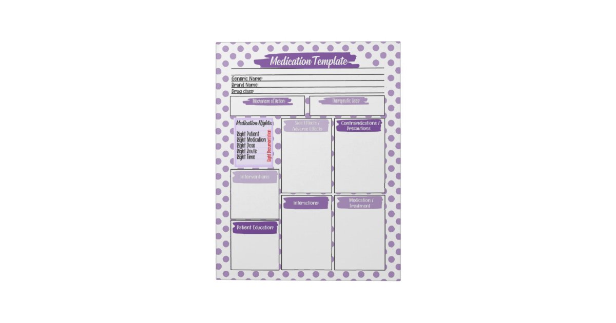 Purple Nursing Student Medication Template Notepad | Zazzle