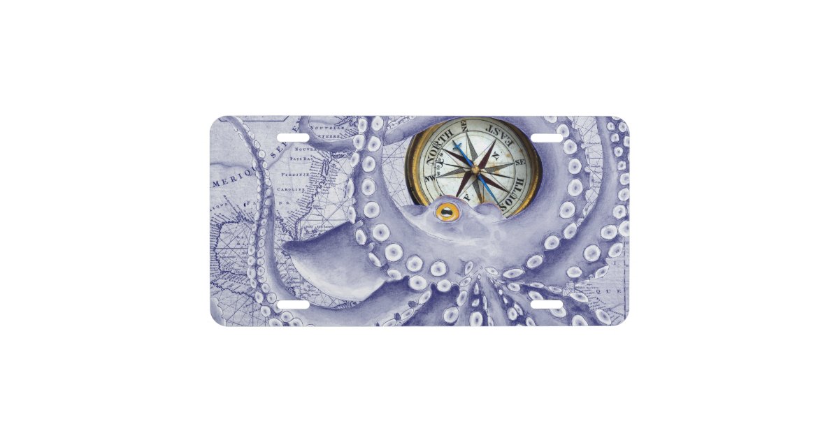 Purple Octopus Compass License Plate | Zazzle