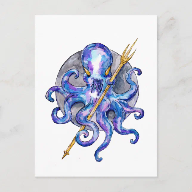 Purple Octopus with Trident Postcard | Zazzle