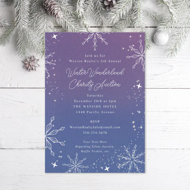 Purple Ombre Snowflake Special Event Invitation | Zazzle