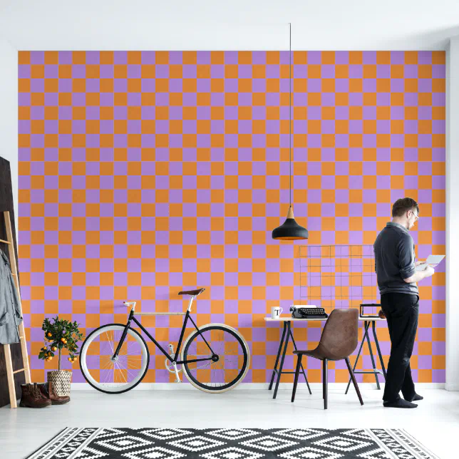 Purple Orange Checkered Wallpaper | Zazzle