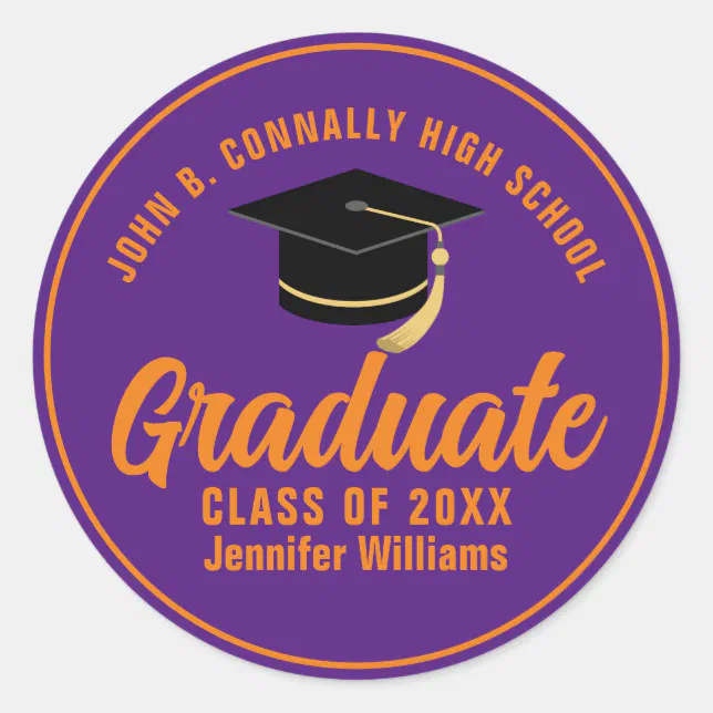 Purple Orange Graduate Custom 2024 Graduation Classic Round Sticker ...
