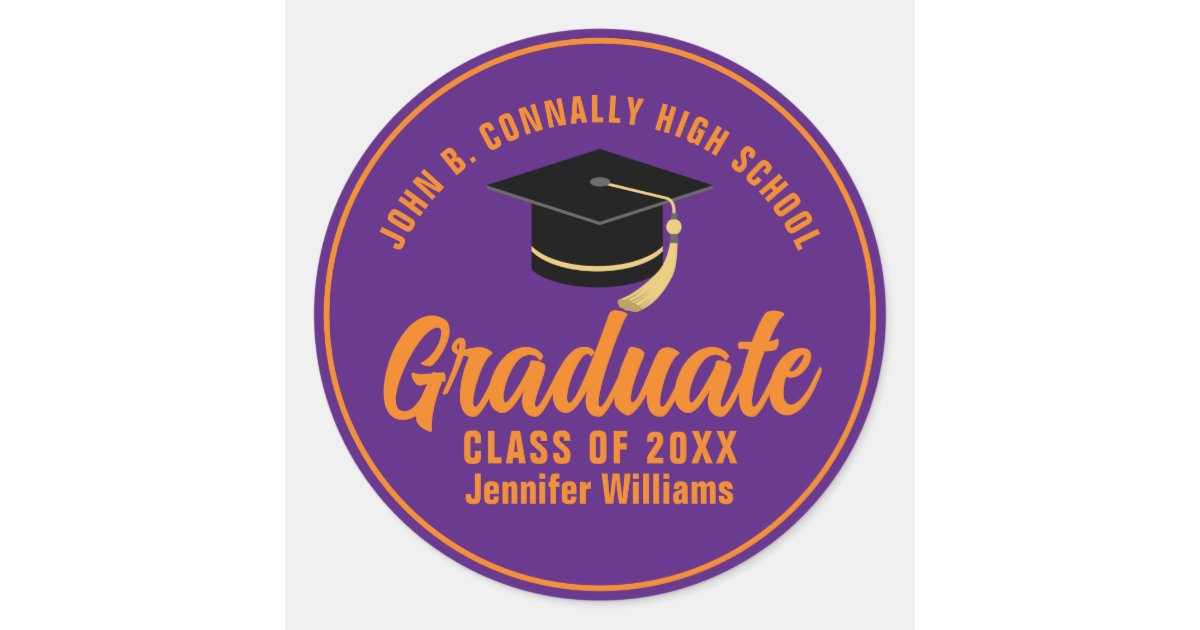 Purple Orange Graduate Custom 2024 Graduation Classic Round Sticker ...