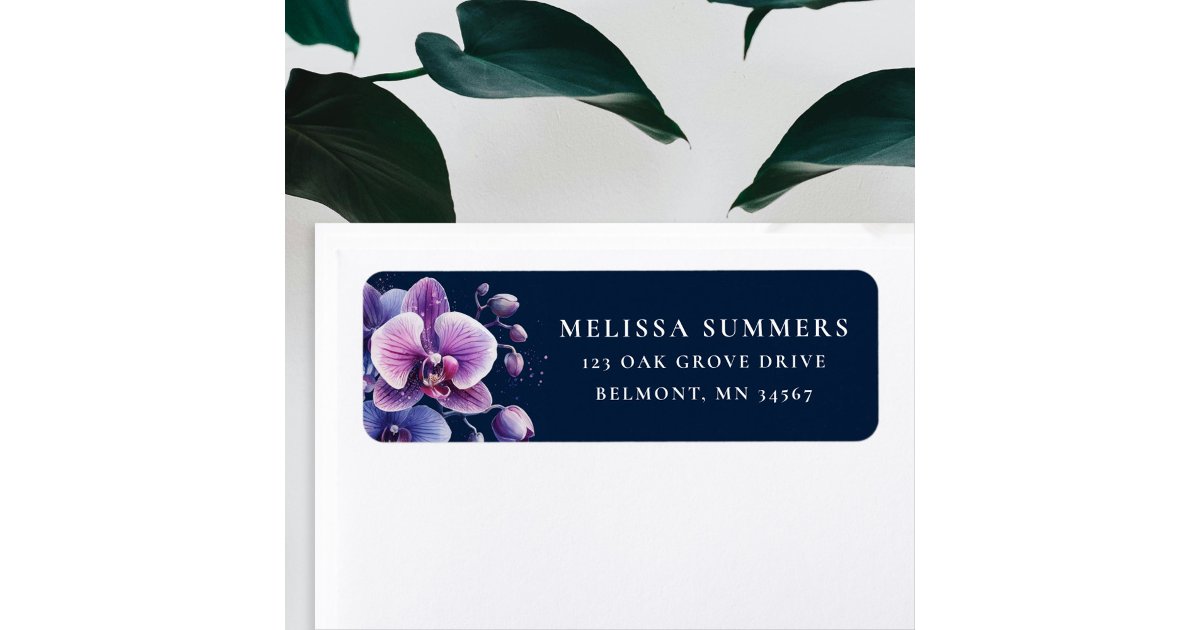 Purple Orchid Blue Background Return Address Label | Zazzle