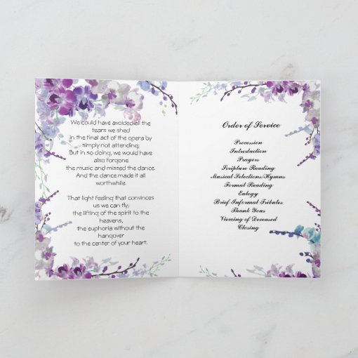 Purple Orchids Flowers Funeral Program | Zazzle