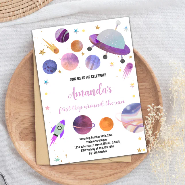 Purple Outer Space Birthday Invitations Zazzle