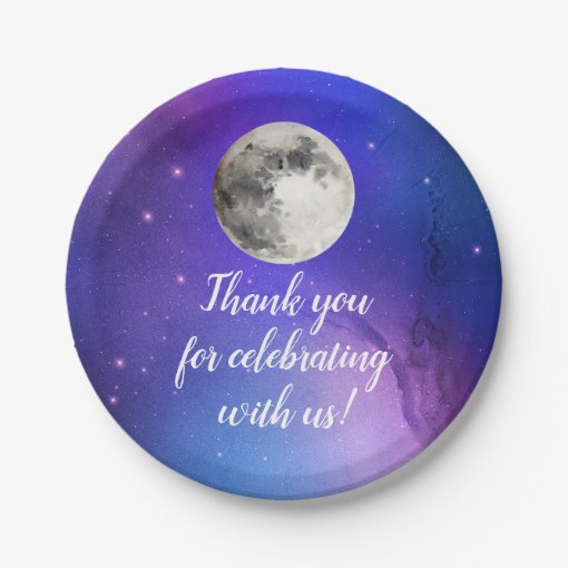 Purple Outer Space Stars Over the Moon Celestial Paper Plates | Zazzle