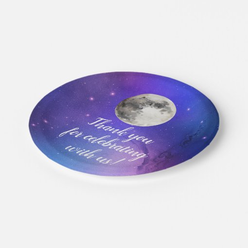 Purple Outer Space Stars Over the Moon Celestial Paper Plates | Zazzle