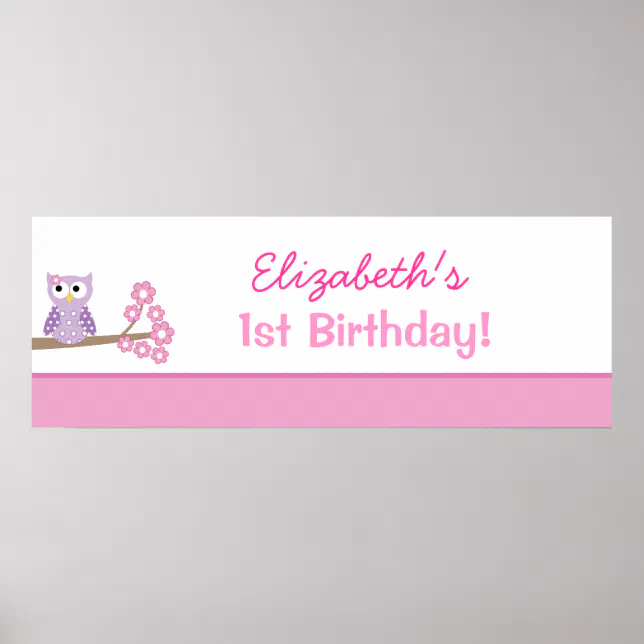Purple Owl Custom Birthday Banner Poster Print | Zazzle