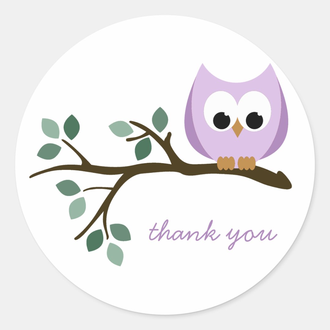 Purple Owl Thank You Stickers | Zazzle