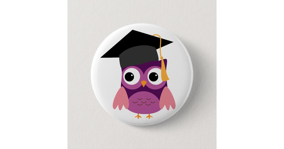 Purple Owl with Cap Graduation Button | Zazzle