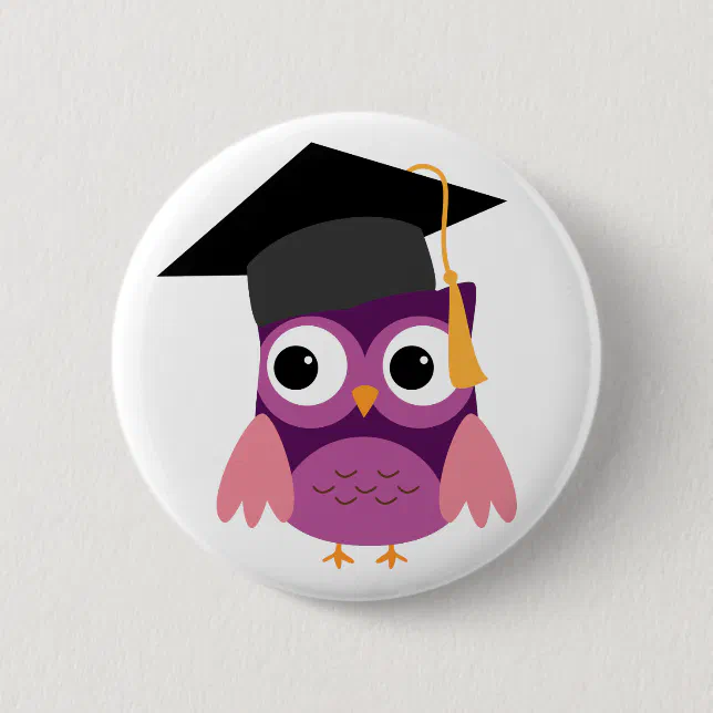 Purple Owl with Cap Graduation Button | Zazzle