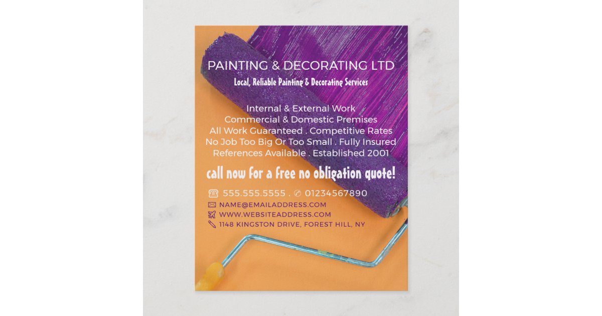 Purple Paint Roller, Painter & Decorator Flyer | Zazzle