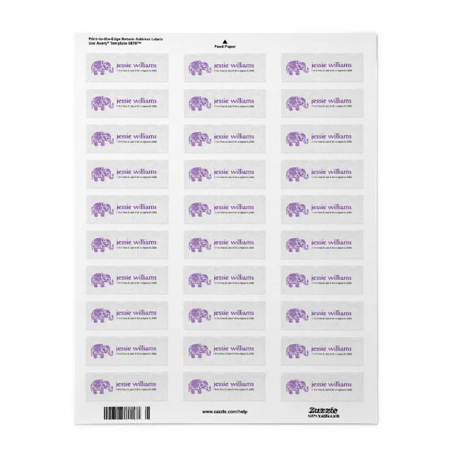 Purple Paisley Elephant Illustration Label | Zazzle