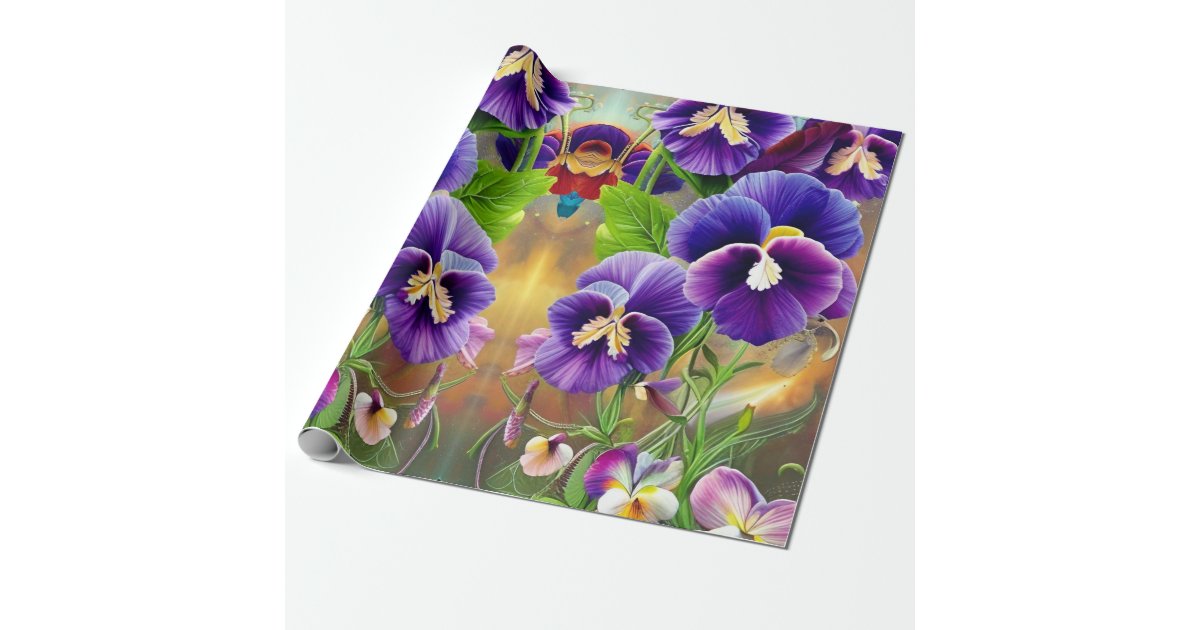 Purple Pansies -AI ART Wrapping Paper | Zazzle