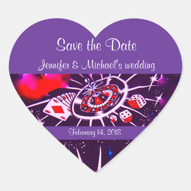 Purple Passion Vegas Casino Style Wedding Heart Sticker | Zazzle
