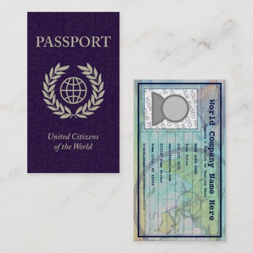 purple passport business card | Zazzle