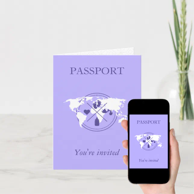 Purple Passport Travel Girl Baby Shower World Map Invitation | Zazzle