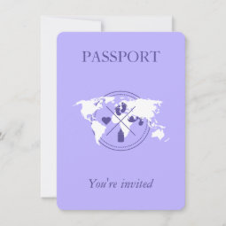Purple Passport Travel Girl Baby Shower World Map Invitation | Zazzle