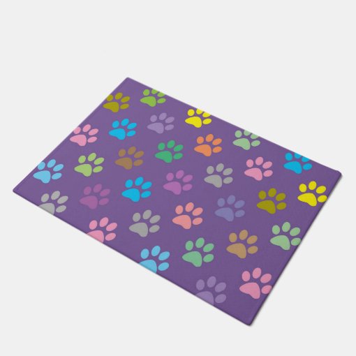 Purple paw prints pattern doormat | Zazzle