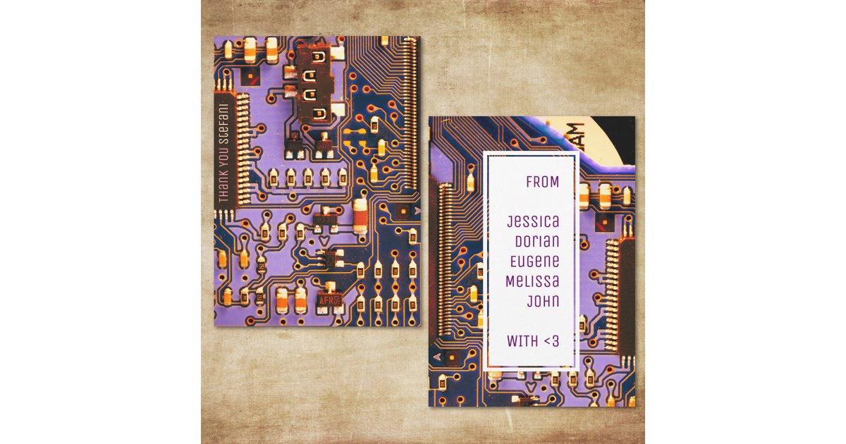 Purple PCB board, electronic parts printed circuit Thank You Card | Zazzle